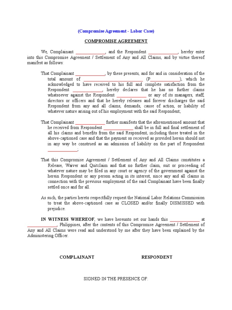 Labor and Management - Compromise Agreement | PDF | Virtue | Common Law