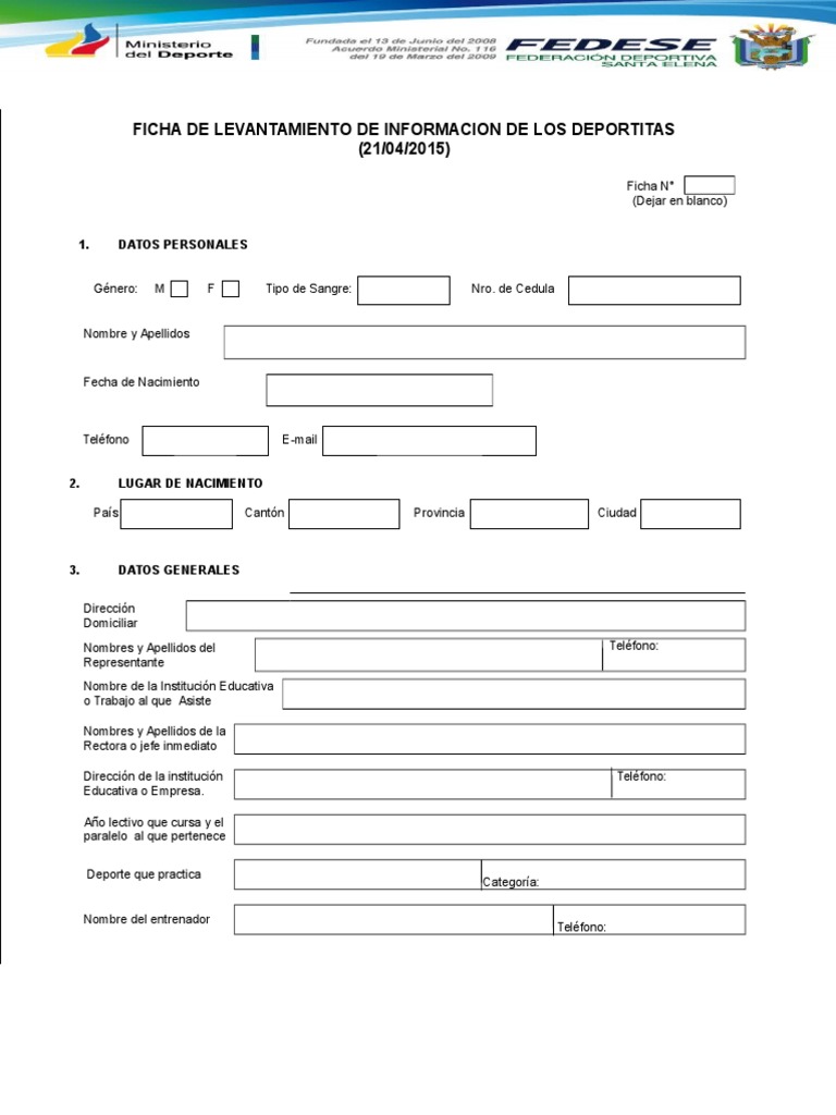 Ficha de Levantamiento de Informacion A Los Deportista | PDF