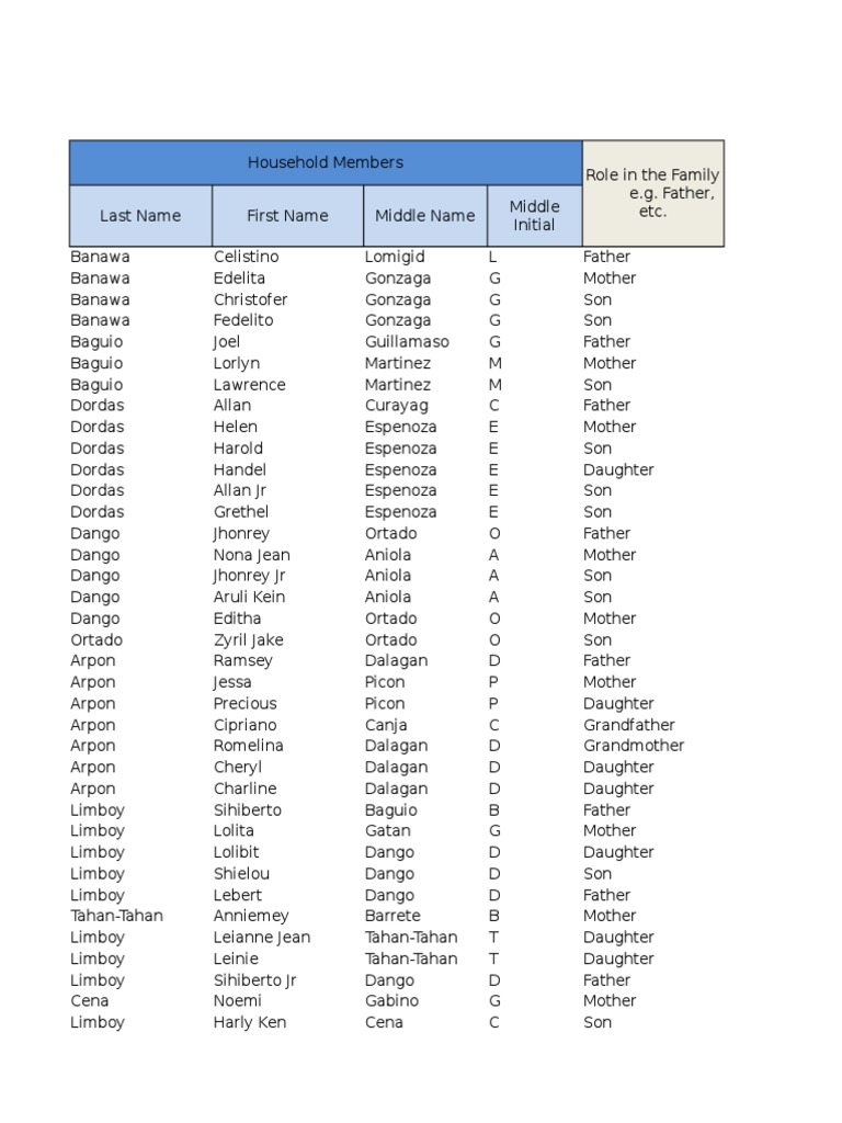 Purok 3-A Lacson (Mis-001-Profile of Household Members) | PDF | Ethnic ...