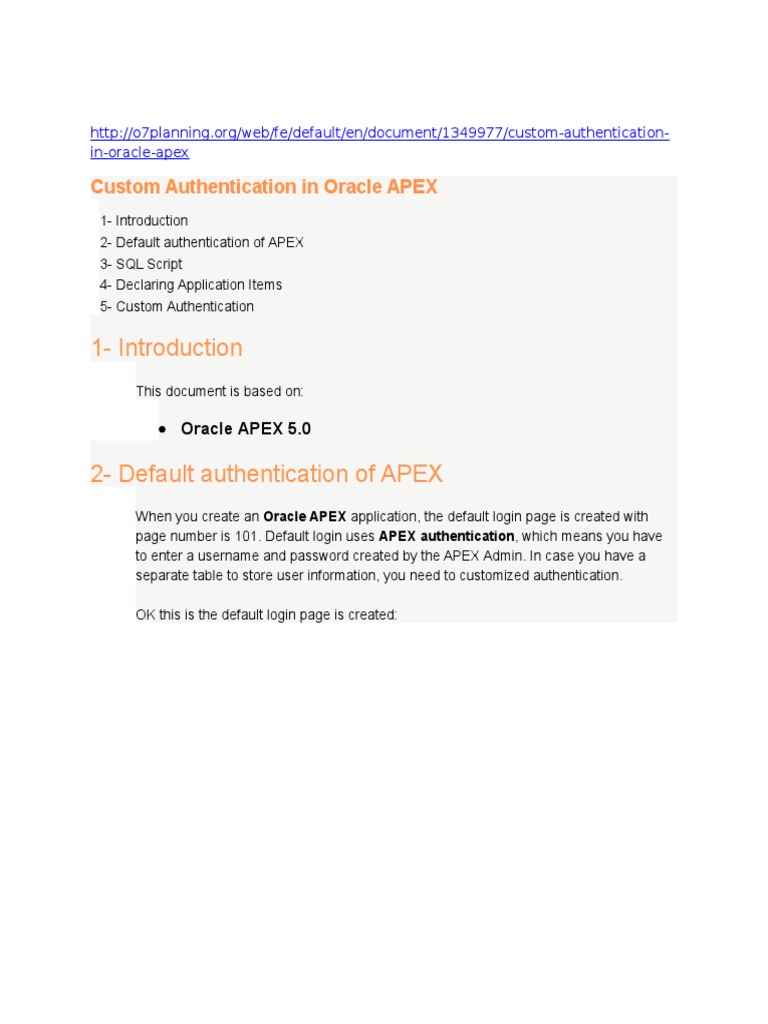 Custom Authentication in Oracle APEX | PDF | Password | Oracle Database