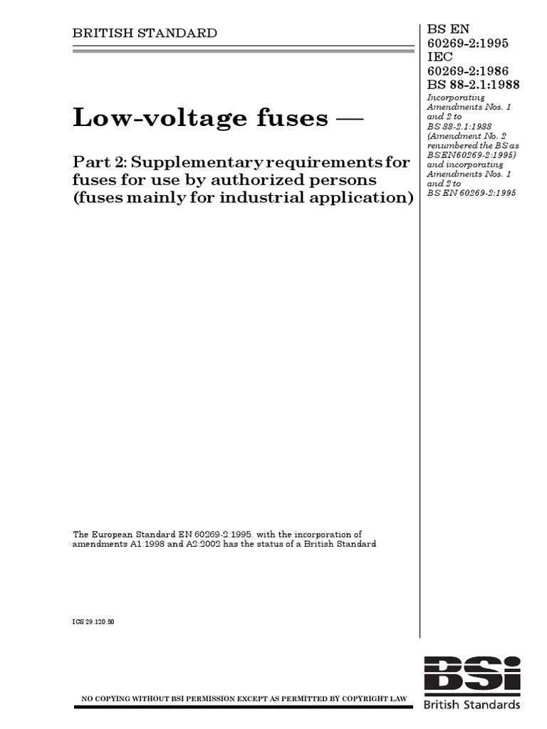 BS 88-2.1 1988 - Low-Voltage Fuses | PDF | Fuse (Electrical ...