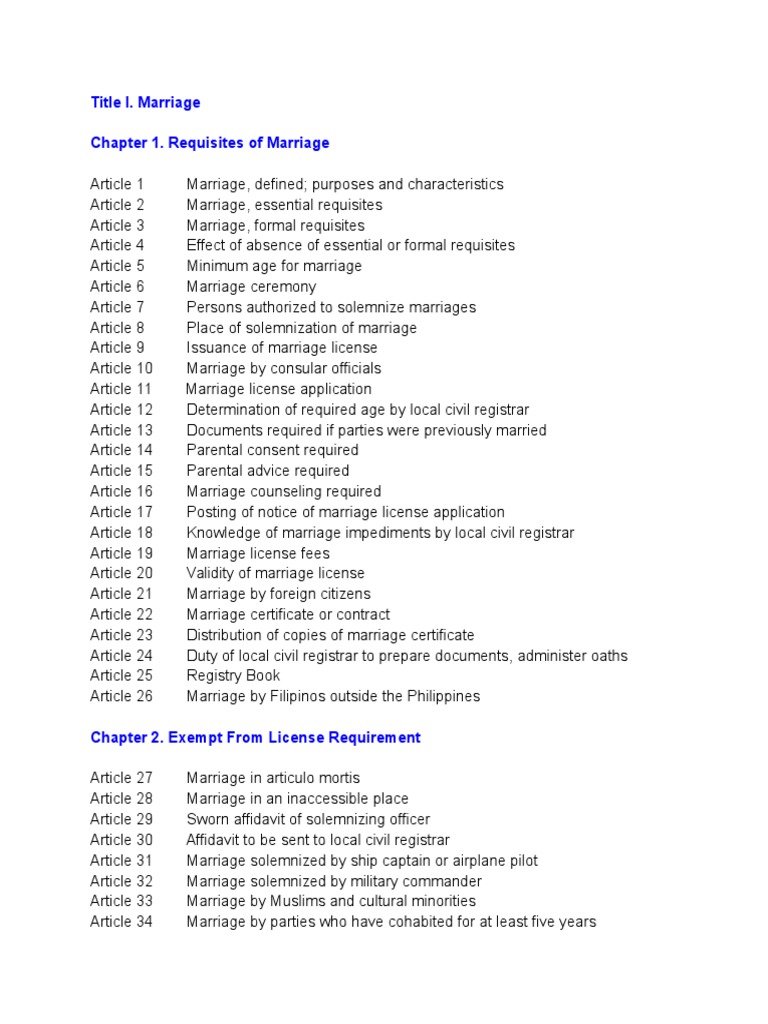 Title I. Marriage Chapter 1. Requisites of Marriage | Download Free PDF ...