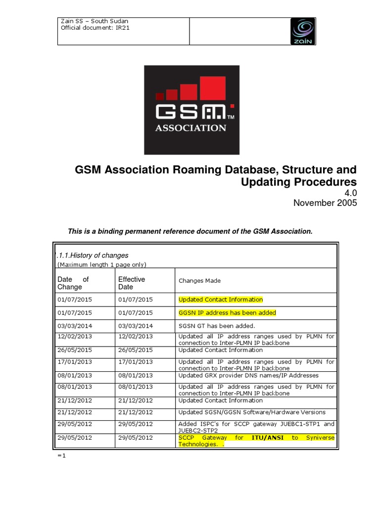 IR21 Zain SS July 2015 | PDF | Roaming | Domain Name System
