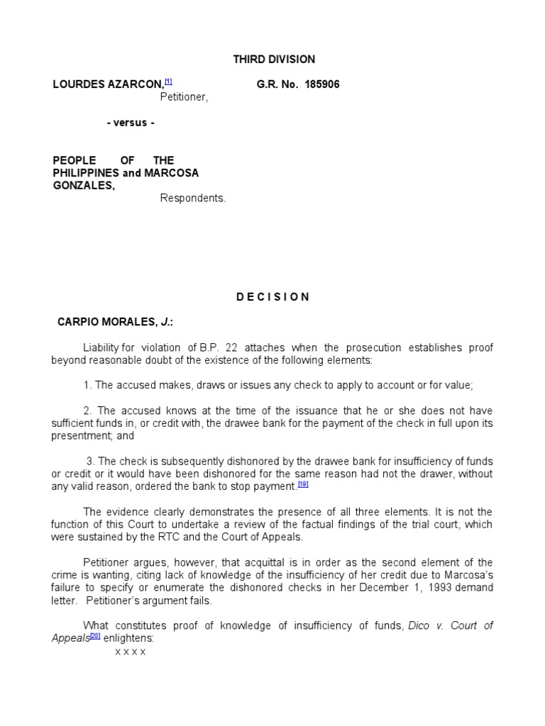 Azarcon vs. People of The Philippines | PDF | Cheque | Payments