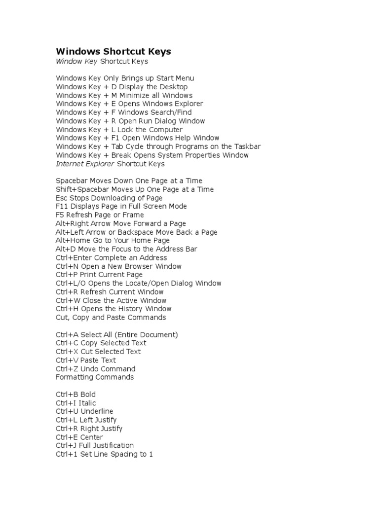 Short Cut Keys | PDF | Web Page | Graphical User Interfaces
