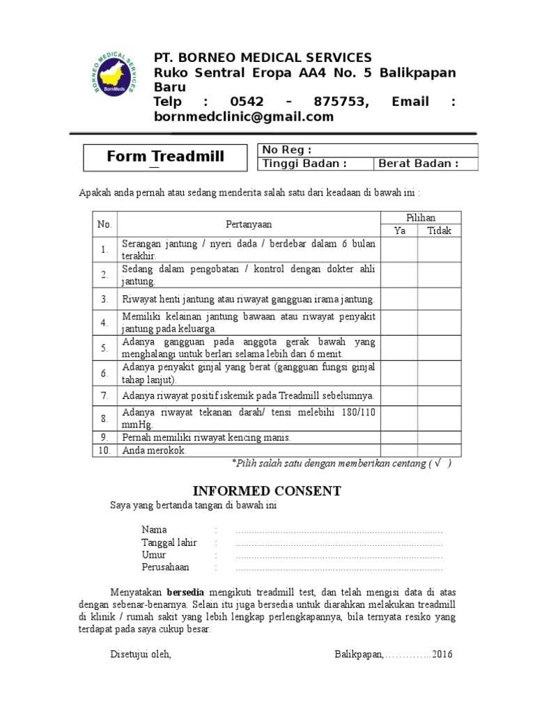 Prosedur Treadmill Test di Borneo Medical | PDF | Sains & Matematika