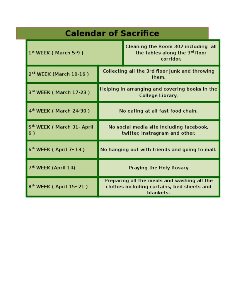 Calendar of Sacrifice | PDF