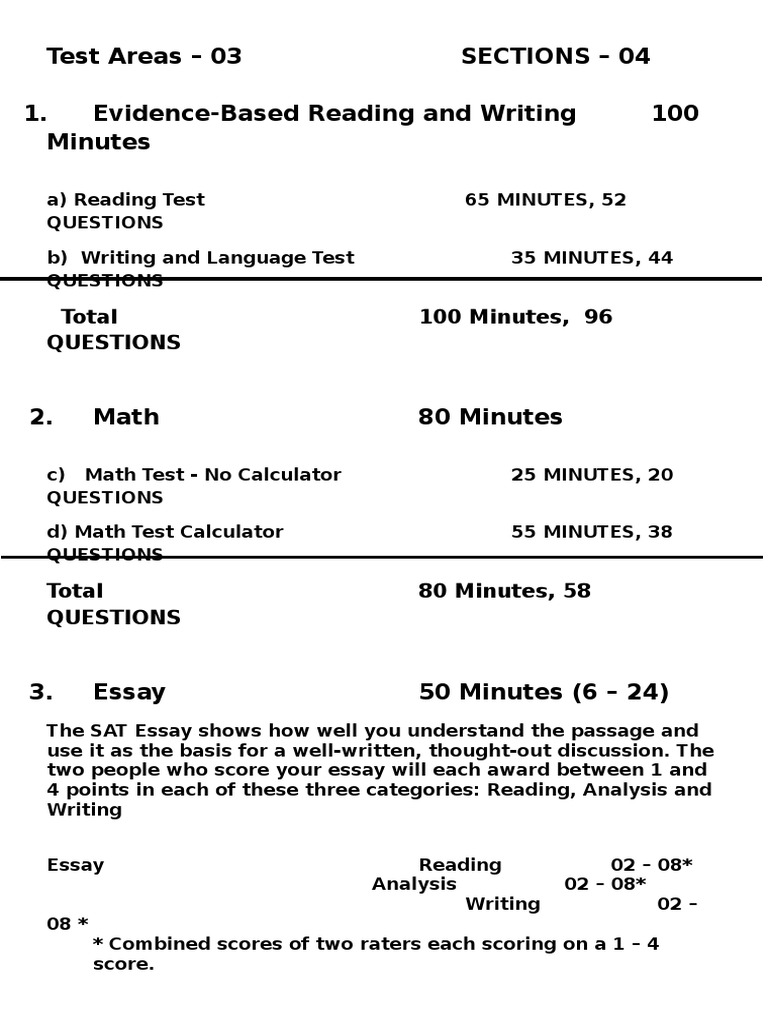 Test Areas - 03 Sections - 04 1. Evidence-Based Reading and Writing 100 ...