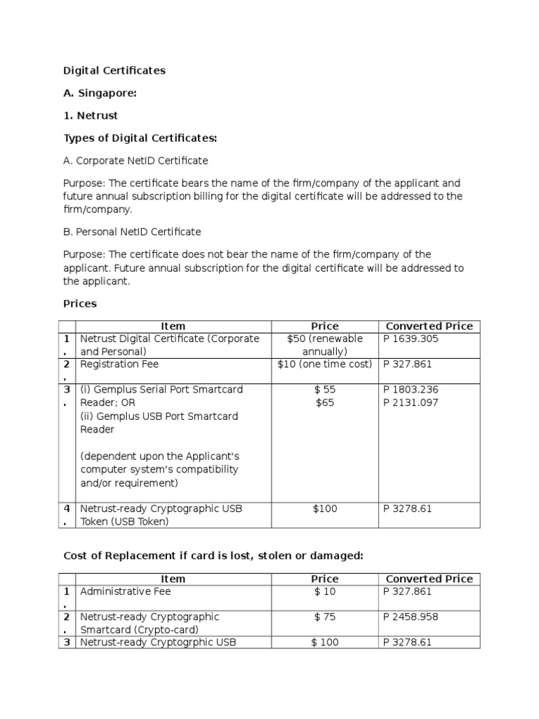 Digital Certificates - Price List | PDF | Smart Card | Public Key ...