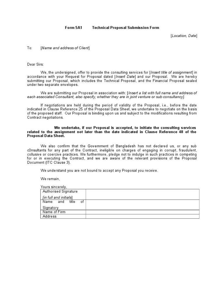 Technical and Financial Proposal Format | PDF | Consultant | Employment