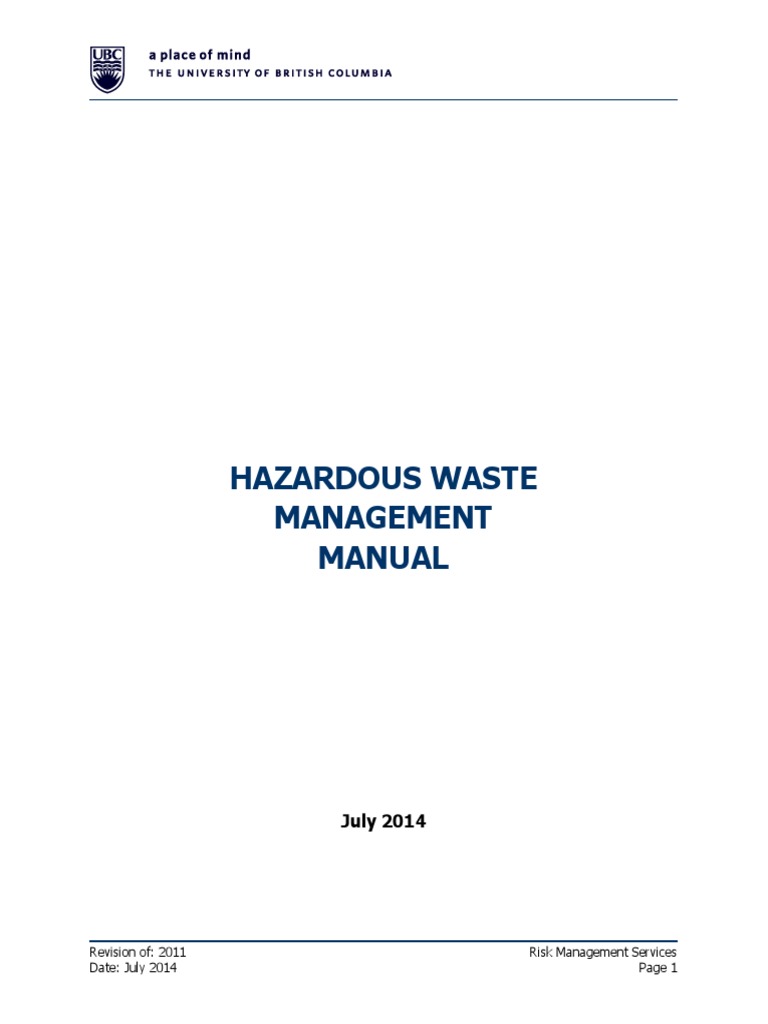 Hazardous Waste Management Manual 5026584 | PDF | Waste | Recycling