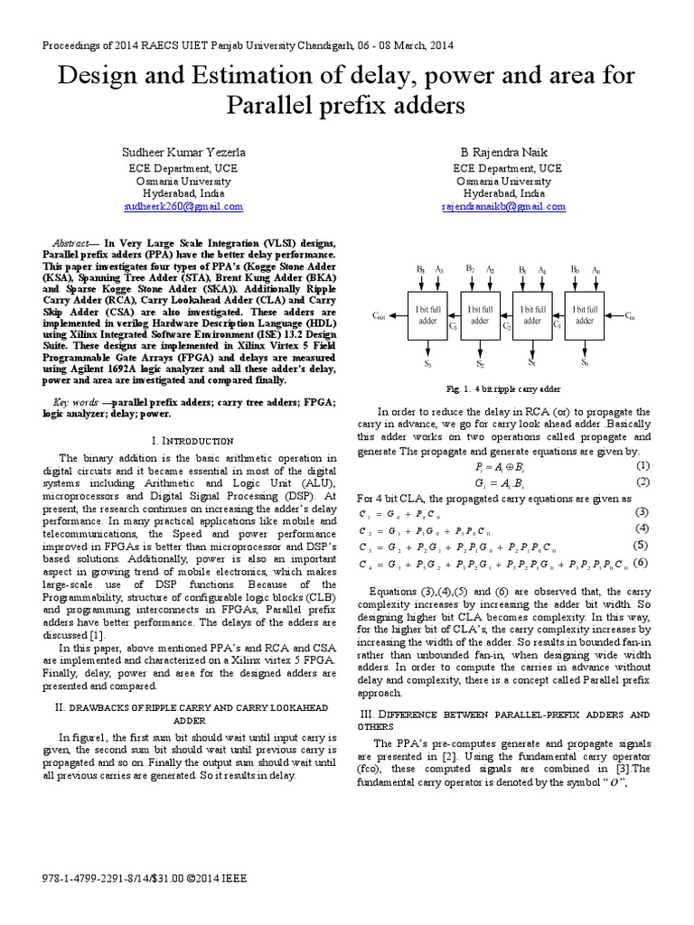 Design and Estimation of Delay, Power and Area For Parallel Prefix ...