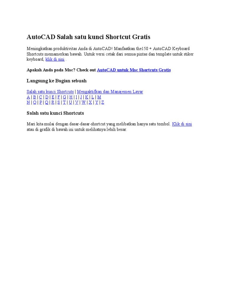 Keyboard Shortcuts AutoCad | PDF