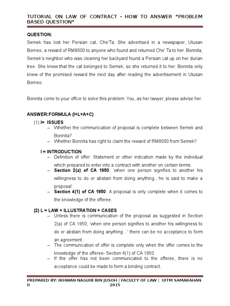 How To Answer Problem Based Question | PDF | Offer And Acceptance | Justice