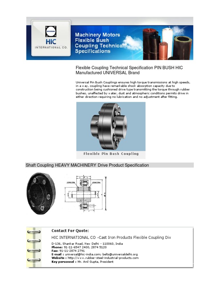 Flexible Coupling Technical Specification PIN BUSH HIC Manufactured ...