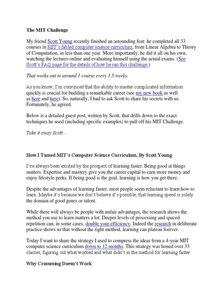 Scott Young MIT's Fabled Computer Science Curriculum See Scott's FAQ ...