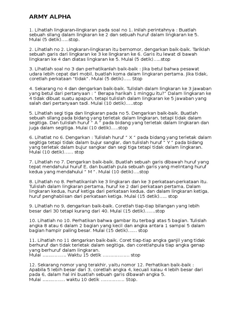 Soal Test Army Alpha Dan Jawaban | PDF