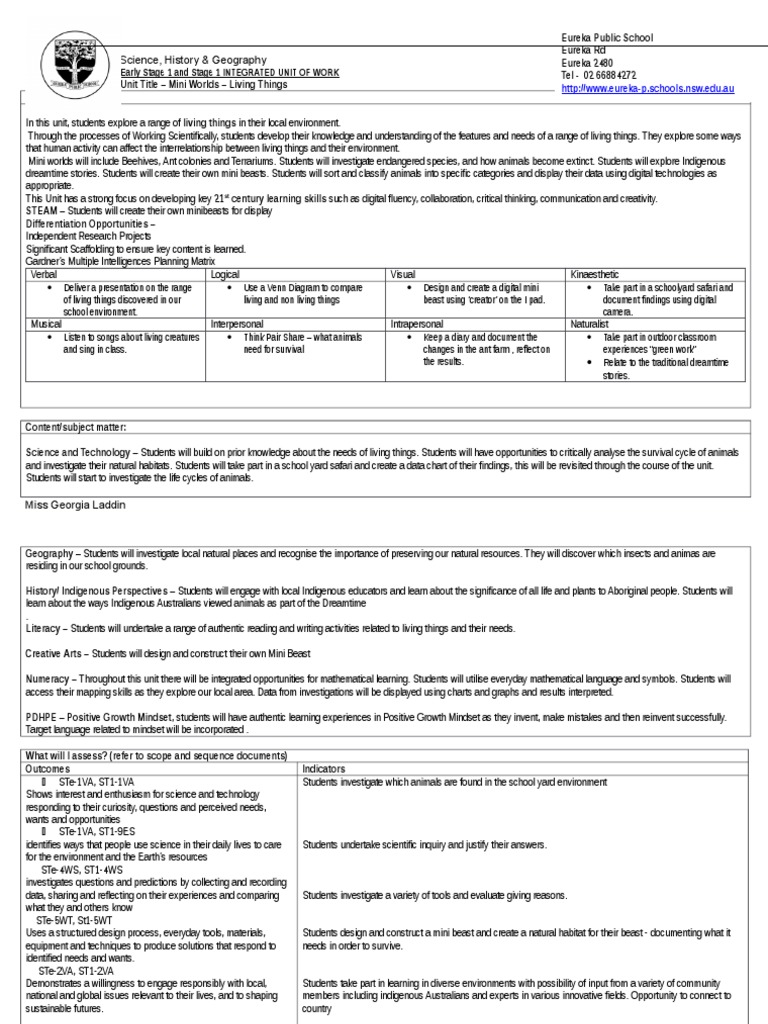 Early Stage 1 and Stage 1 INTEGRATED UNIT OF WORK | PDF | Educational ...