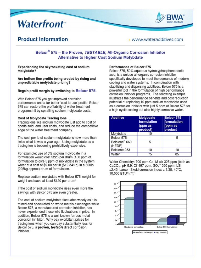 BWA Belcor 575 Replaces Molybdate USA WF 0 | PDF | Corrosion | Sodium