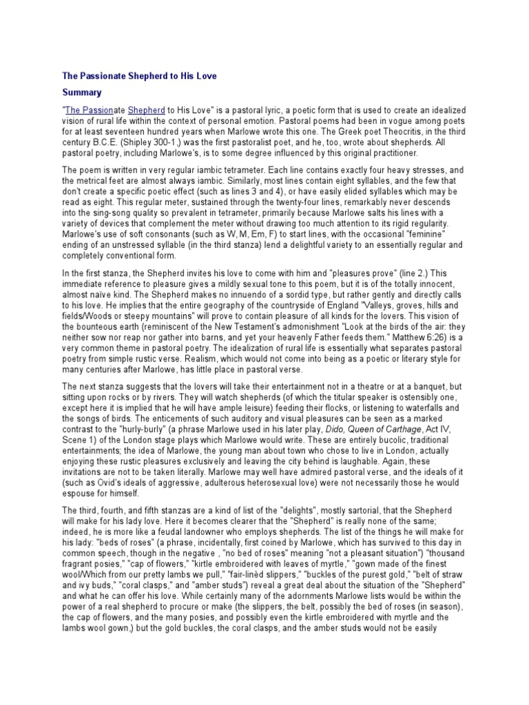 An Analysis of Christopher Marlowe's Pastoral Poem 'The Passionate ...