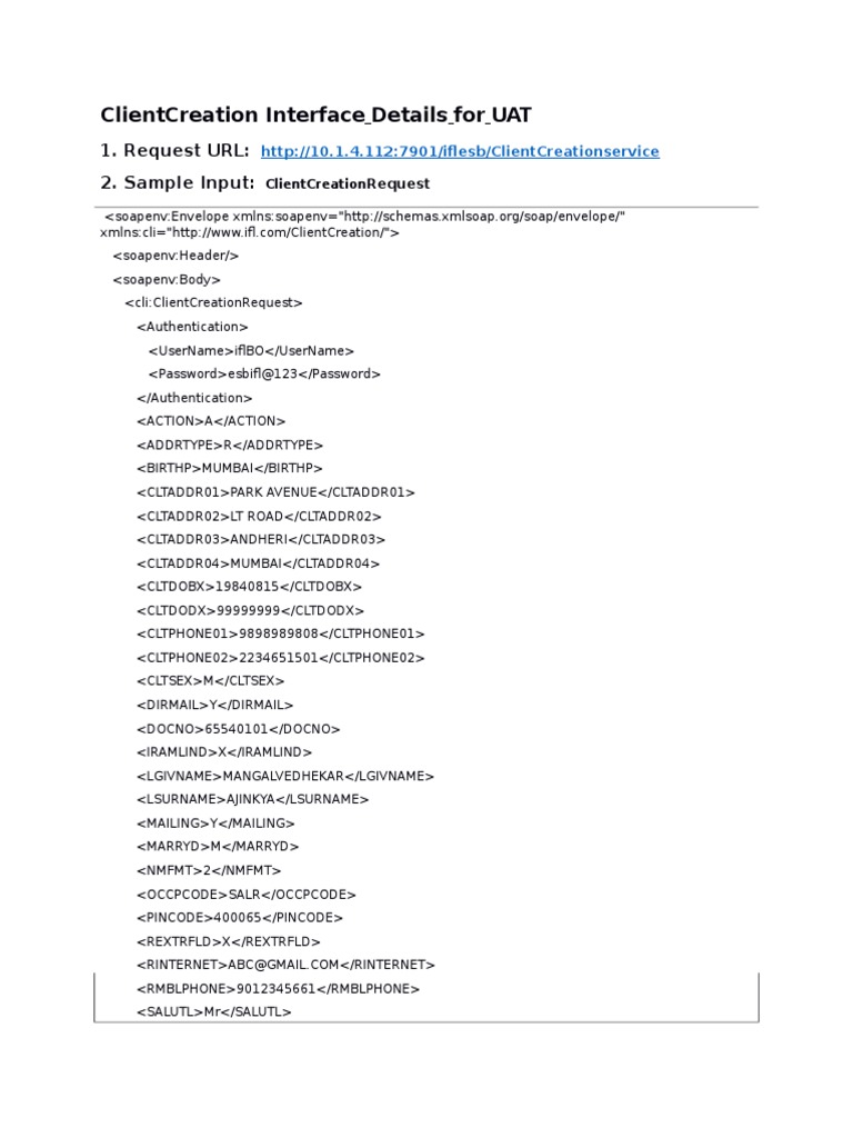 Clientcreation Interface Details For Uat: 1. Request Url: 2. Sample ...
