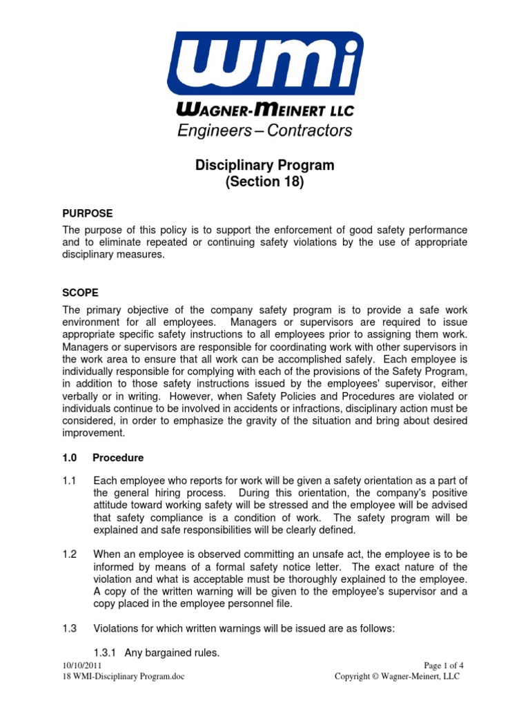 18 WMI-Disciplinary Program | PDF | Supervisor | Safety