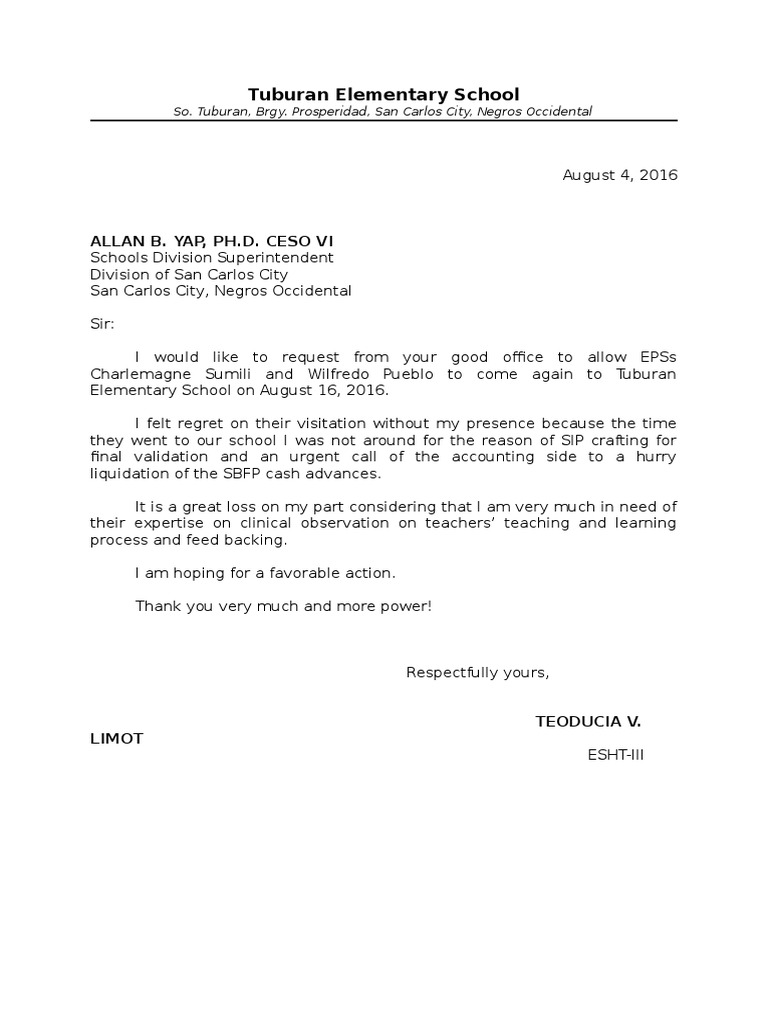 Request Letter For School Visitation | PDF