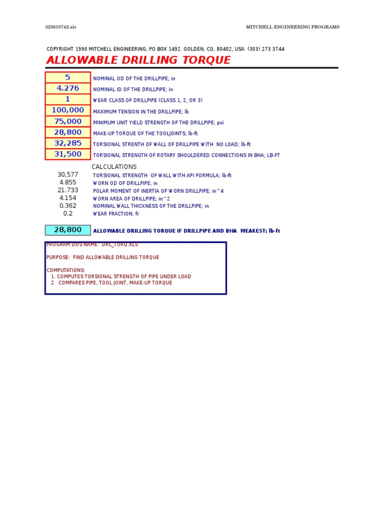 Allowable Drilling Torque | PDF | Mechanics | Tools