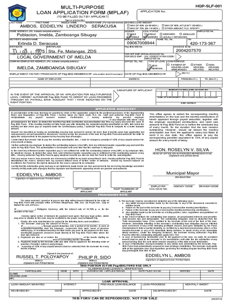 Multi-Purpose Loan Application Form (MPLAF, HQP-SLF-001, V01) EDS2 ...