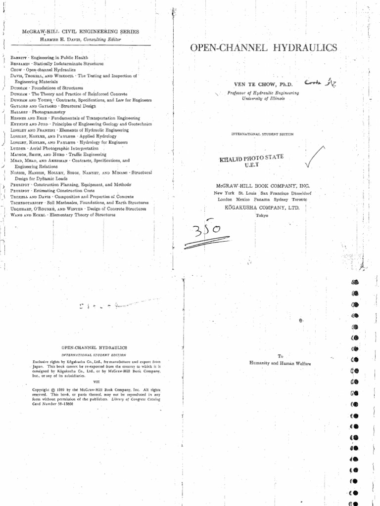Open - Channel - Hydraulics by V T ChoW | PDF | Reynolds Number | Spillway