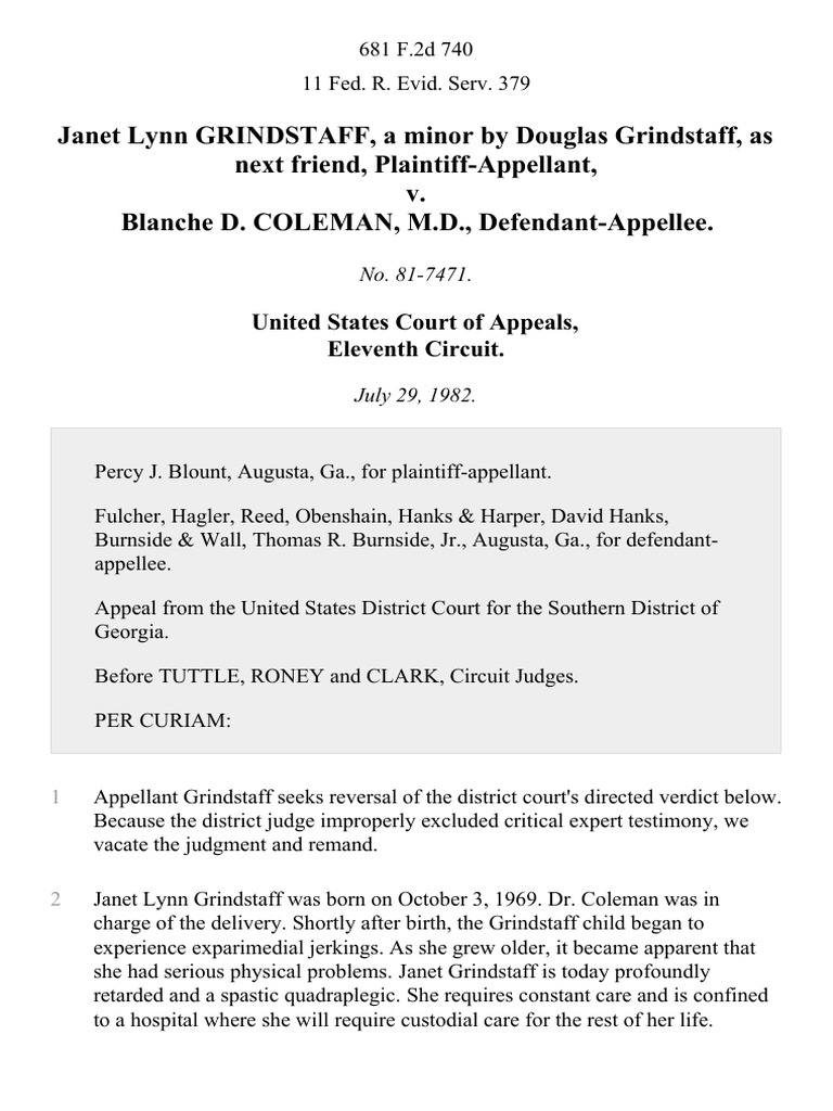 Janet Lynn Grindstaff, A Minor by Douglas Grindstaff, As Next Friend v ...