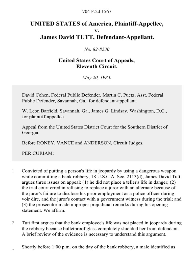 United States v. James David Tutt, 704 F.2d 1567, 11th Cir. (1983 ...