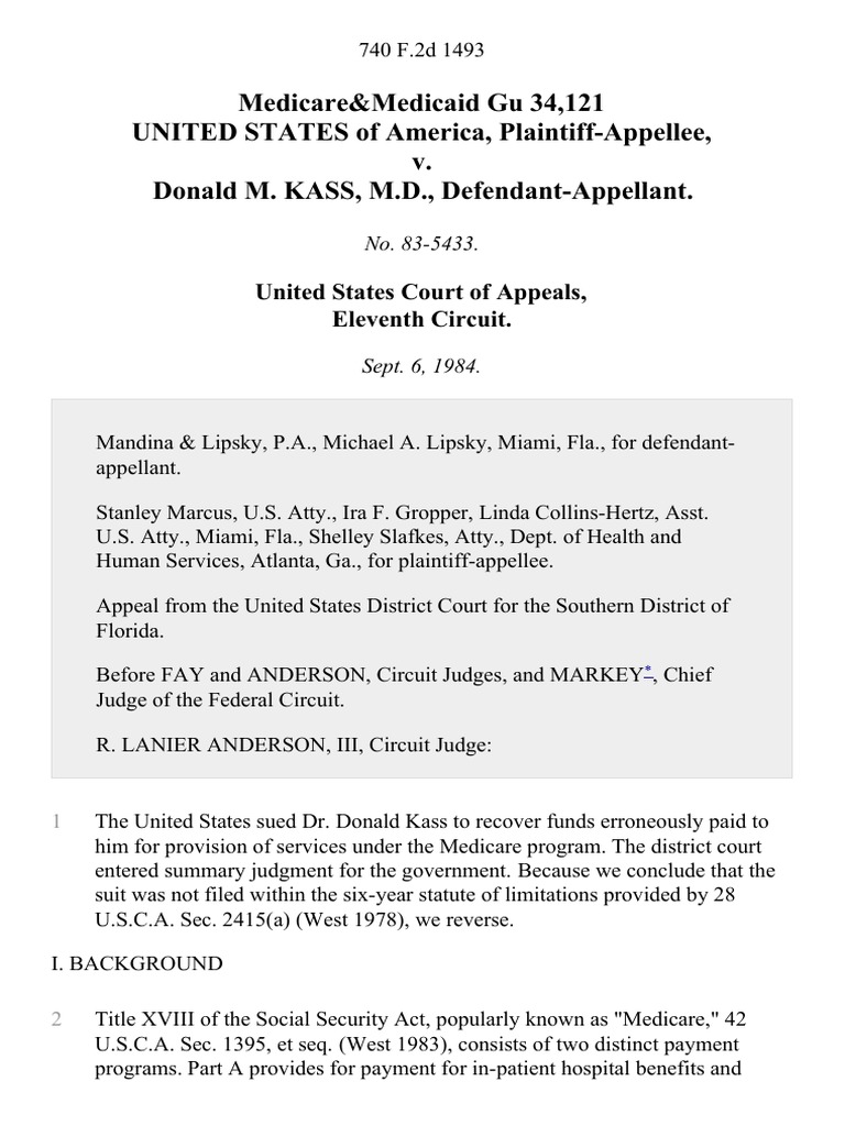 Medicare&medicaid Gu 34,121 United States of America v. Donald M. Kass ...