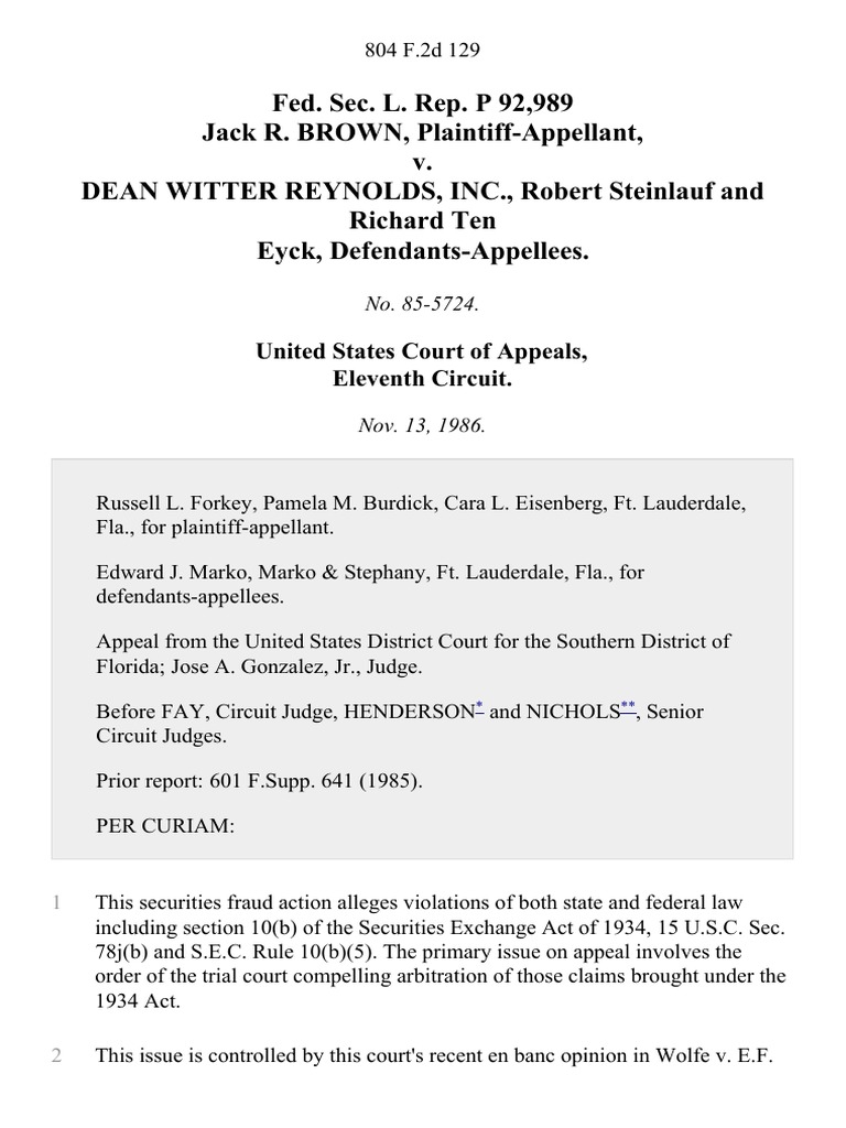 Fed. Sec. L. Rep. P 92,989 Jack R. Brown v. Dean Witter Reynolds, Inc ...