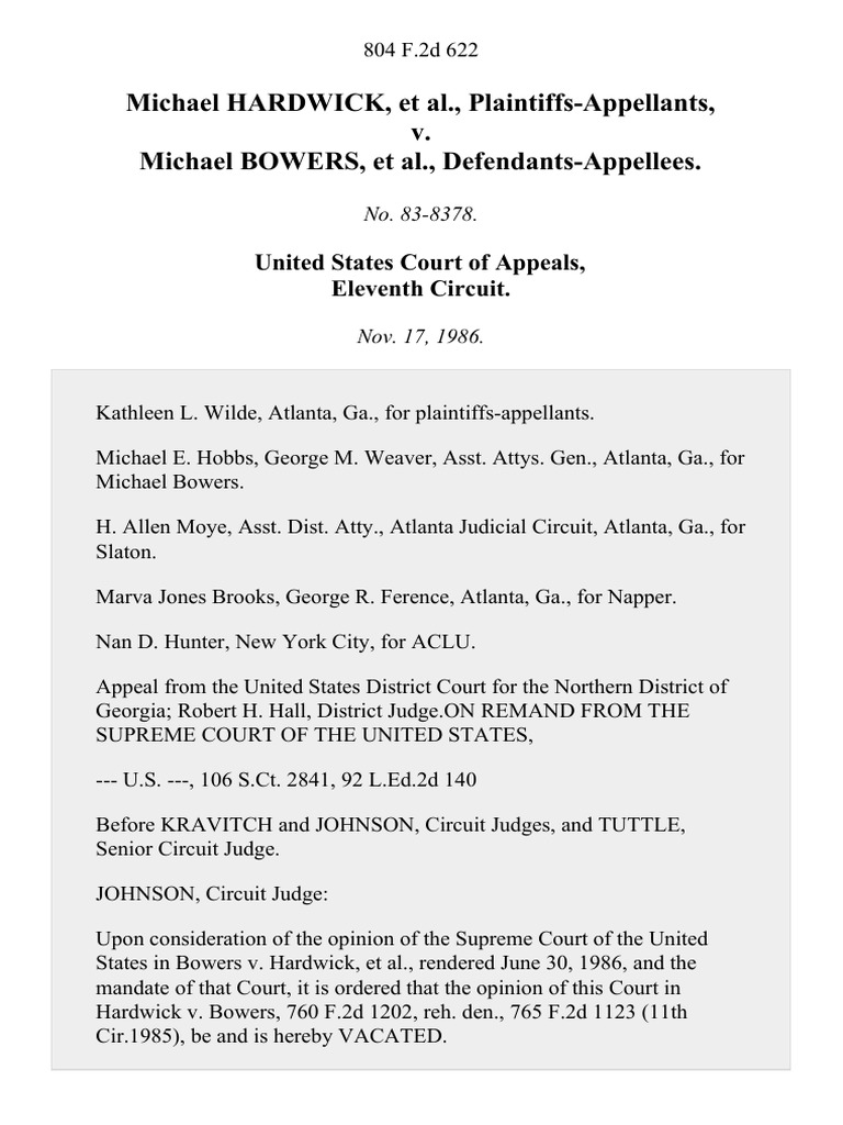 Bowers v. Hardwick Appeal Decision | PDF