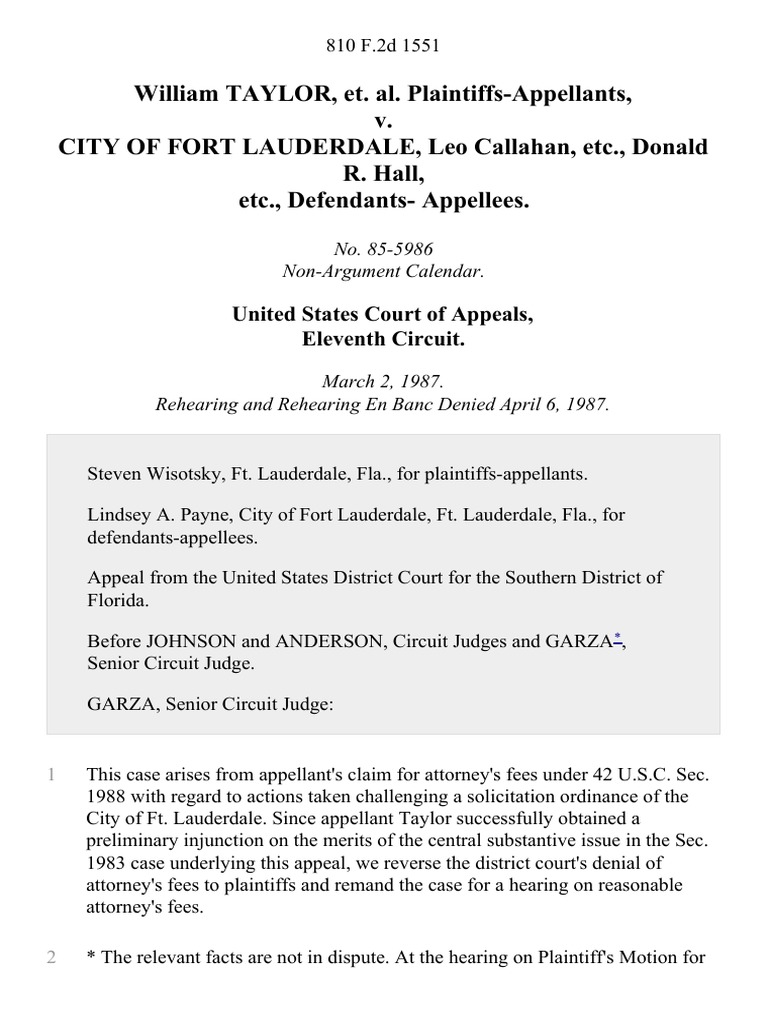 William Taylor v. City of Fort Lauderdale, Leo Callahan, Etc., Donald R ...