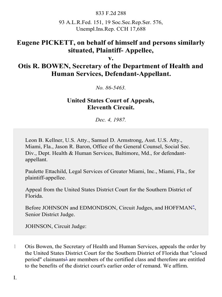 Eugene Pickett, On Behalf of Himself and Persons Similarly Situated ...