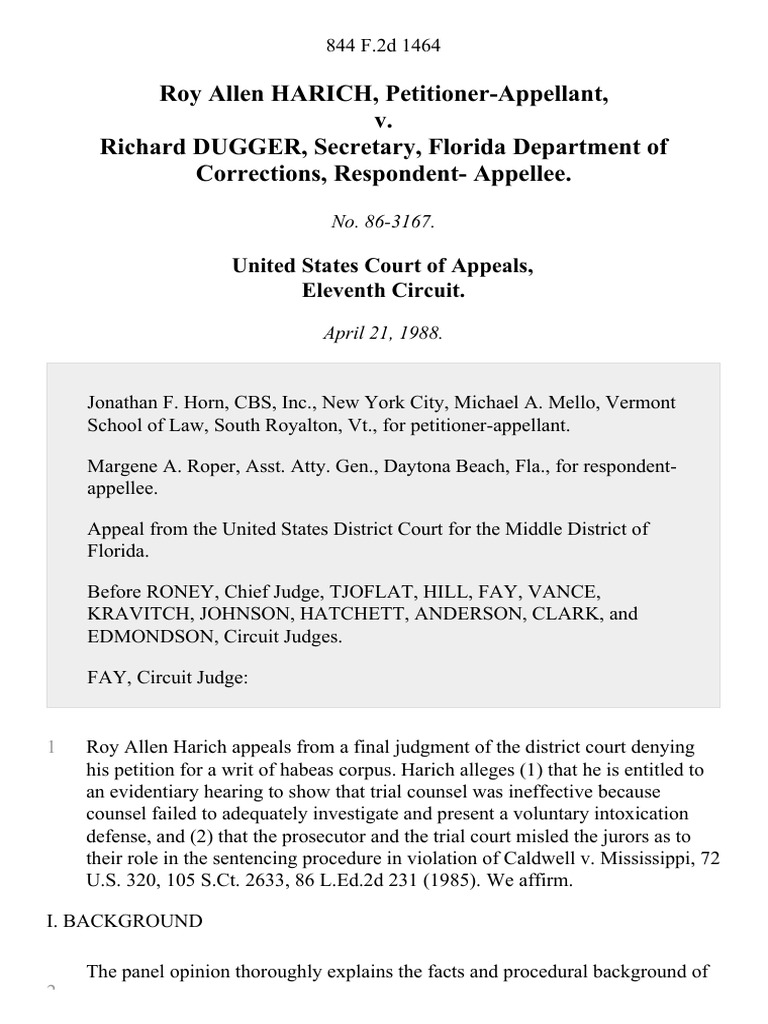 Roy Allen Harich v. Richard Dugger, Secretary, Florida Department of ...