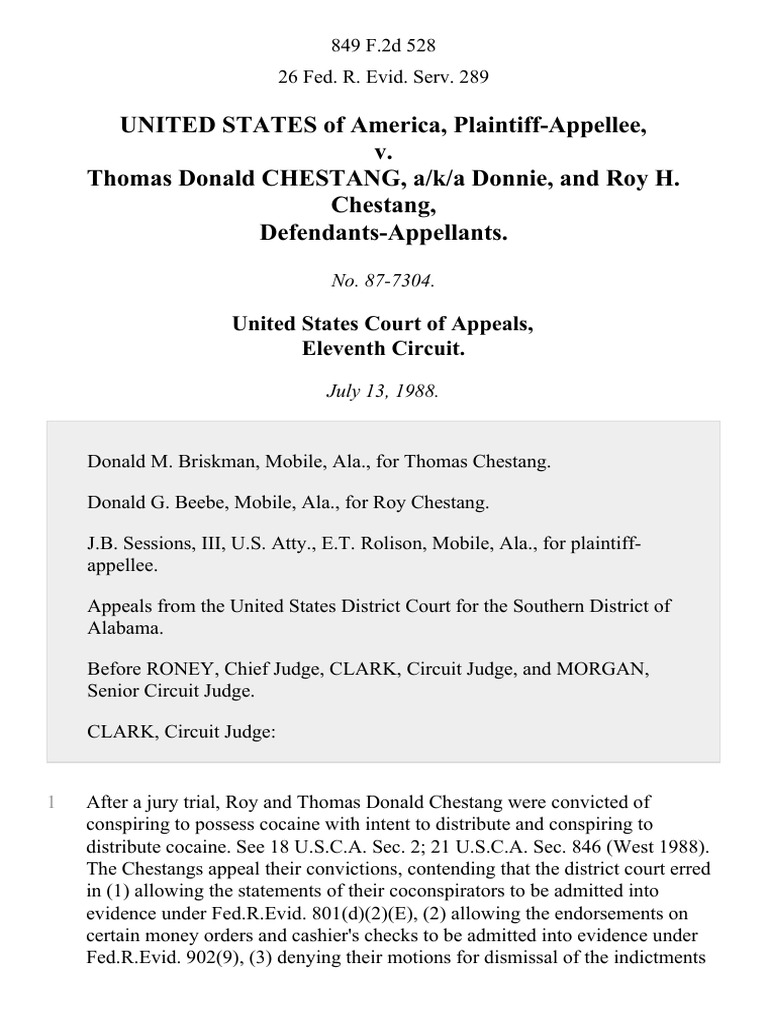 United States v. Thomas Donald Chestang, A/K/A Donnie, and Roy H ...