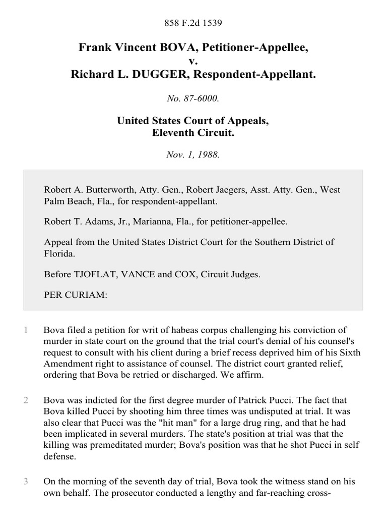 Frank Vincent Bova v. Richard L. Dugger, 858 F.2d 1539, 11th Cir. (1988 ...