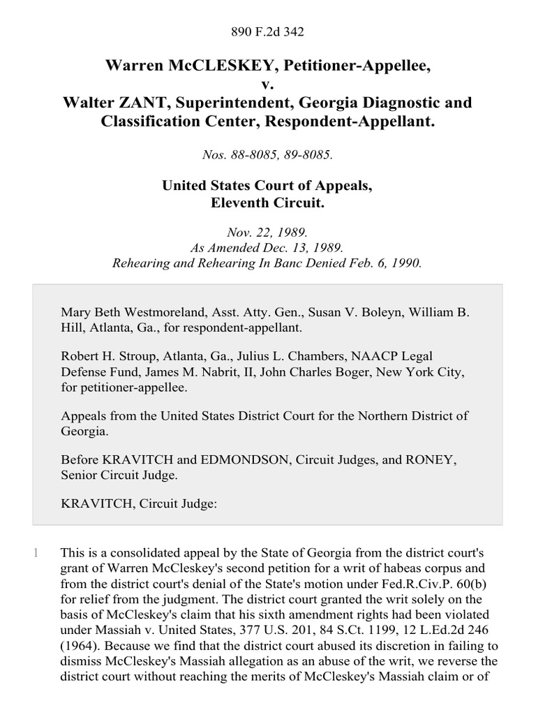 Warren McCleskey v. Walter Zant, Superintendent, Georgia Diagnostic and ...