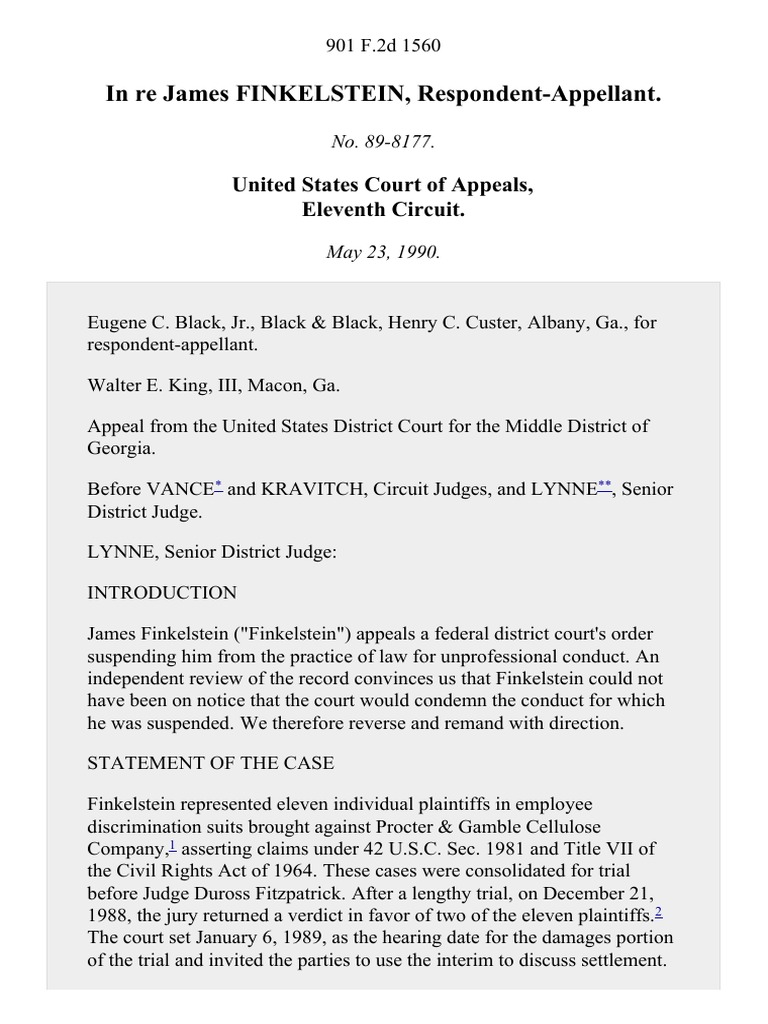 In Re James Finkelstein, 901 F.2d 1560, 11th Cir. (1990) | PDF ...