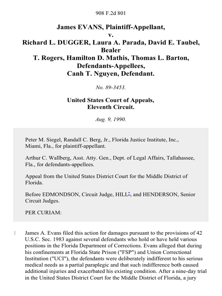 James Evans v. Richard L. Dugger, Laura A. Parada, David E. Taubel ...