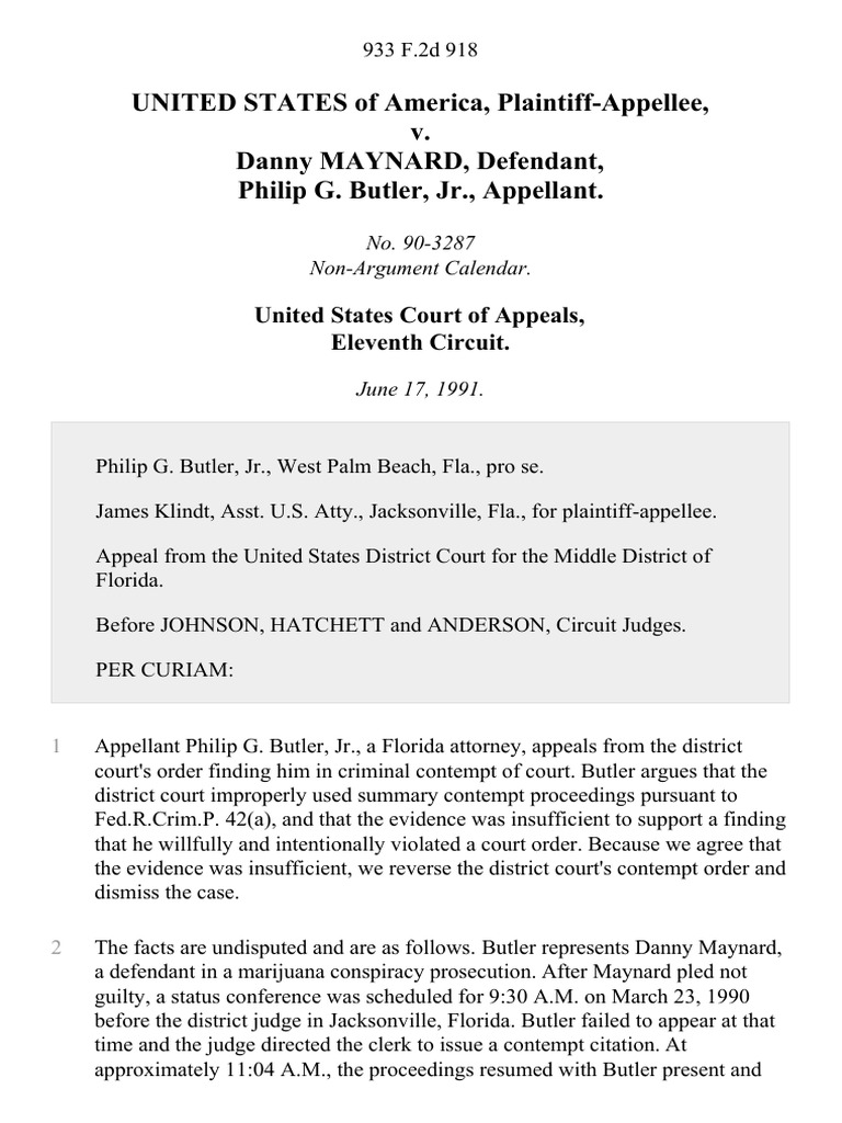 United States v. Danny Maynard, Philip G. Butler, JR., 933 F.2d 918 ...