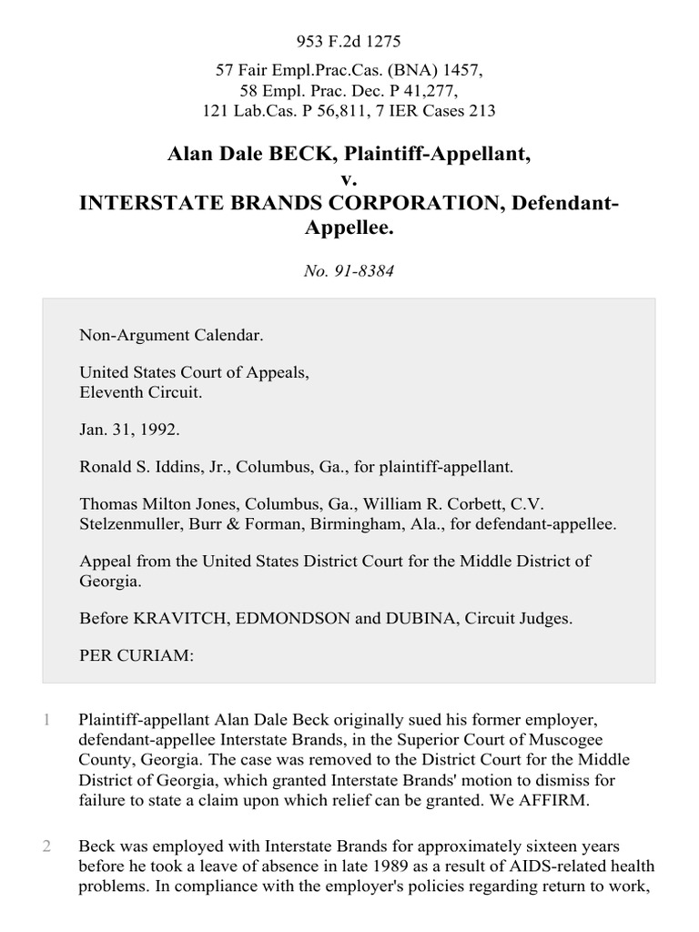 Alan Dale Beck v. Interstate Brands Corporation, 953 F.2d 1275, 11th ...