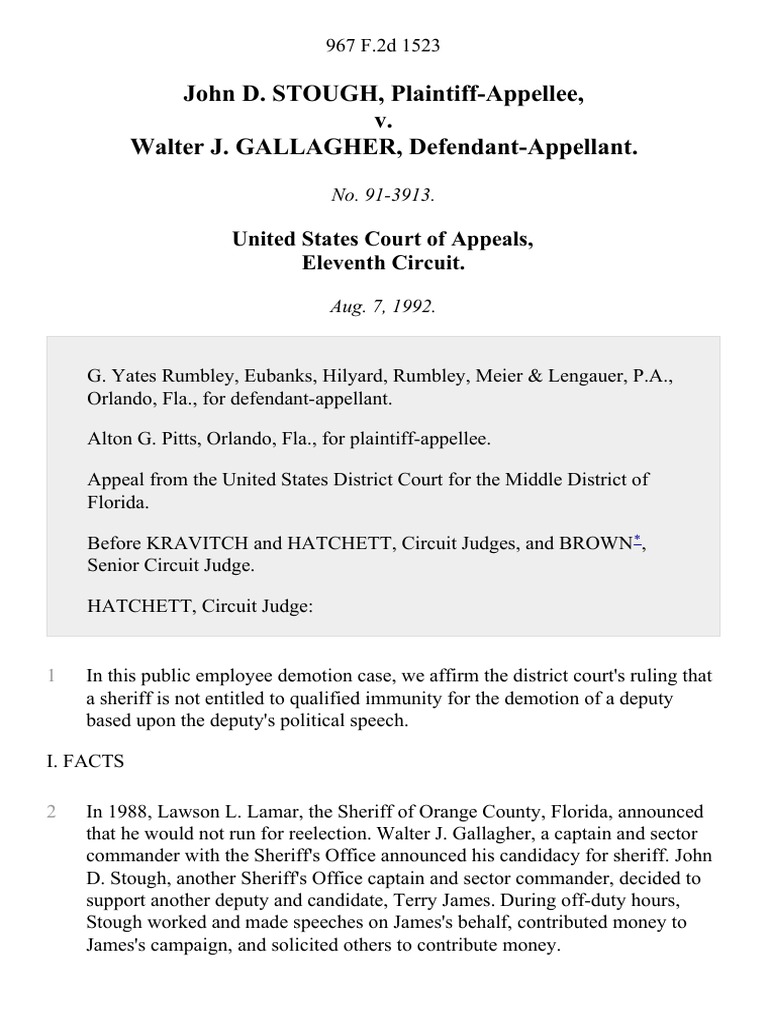 John D. Stough v. Walter J. Gallagher, 967 F.2d 1523, 11th Cir. (1992 ...