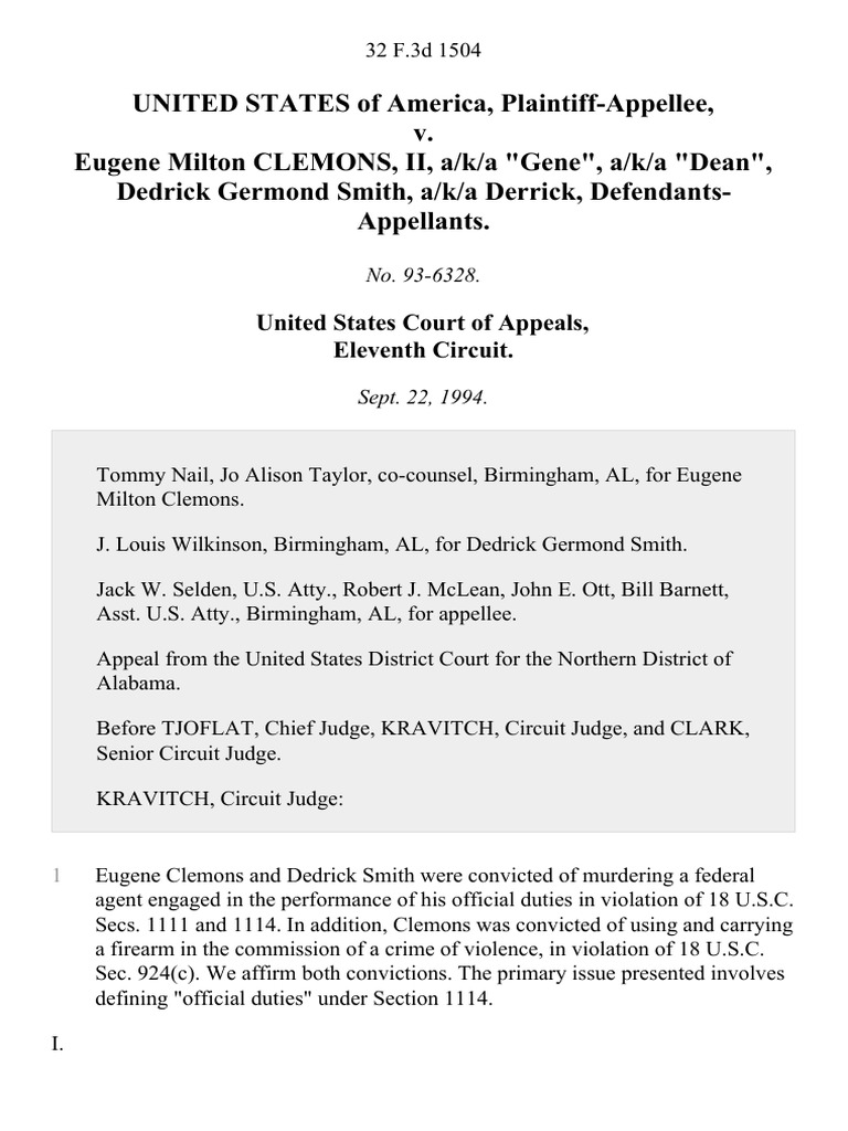 United States v. Eugene Milton Clemons, Ii, A/K/A "Gene", A/K/A "Dean ...