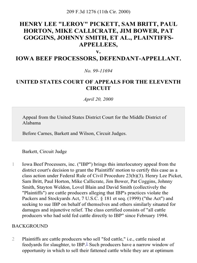 Henry Lee Pickett v. Iowa Beef Processors, 209 F.3d 1276, 11th Cir ...