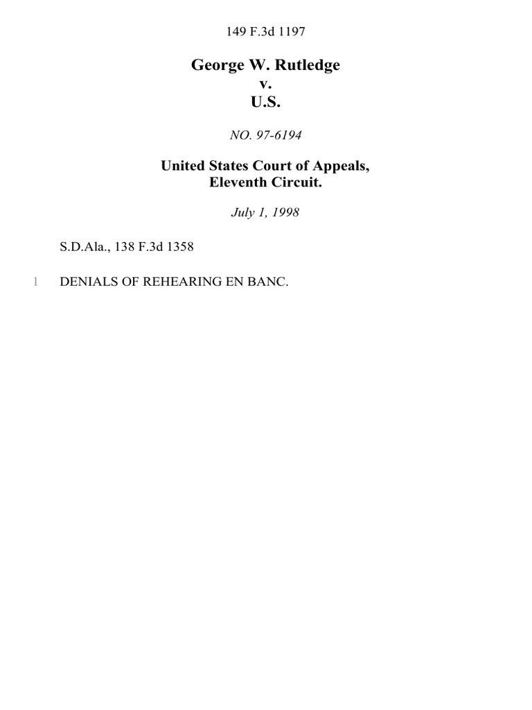 George W. Rutledge v. United States, 149 F.3d 1197, 11th Cir. (1998) | PDF
