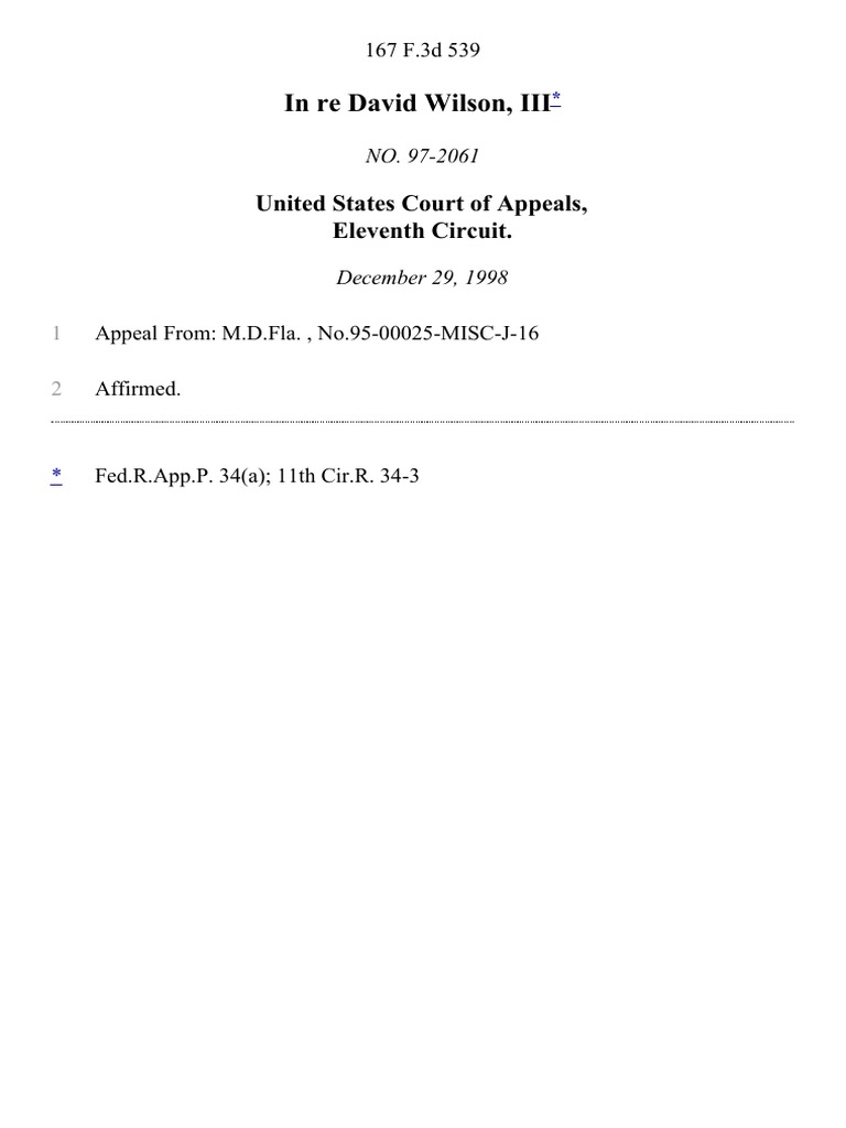 In Re David Wilson, III: United States Court of Appeals, Eleventh ...